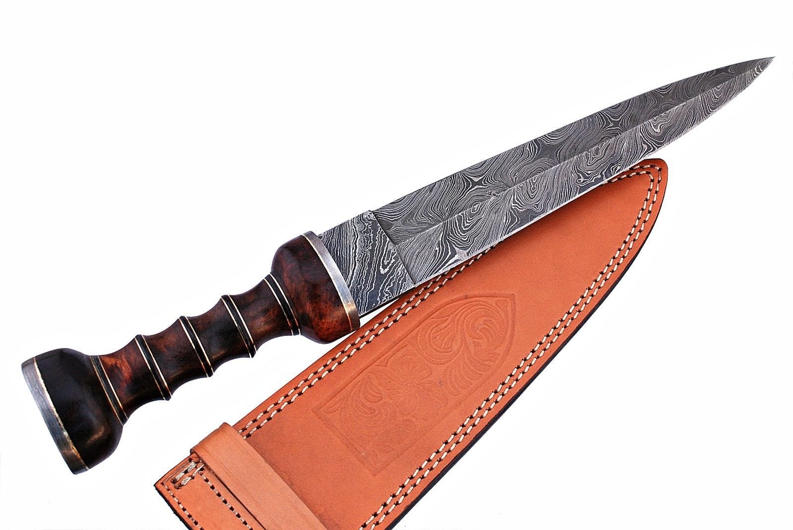 Custom Handmade Damascus Steel Blade Roman Gladius Dagger Rose Wood Handle