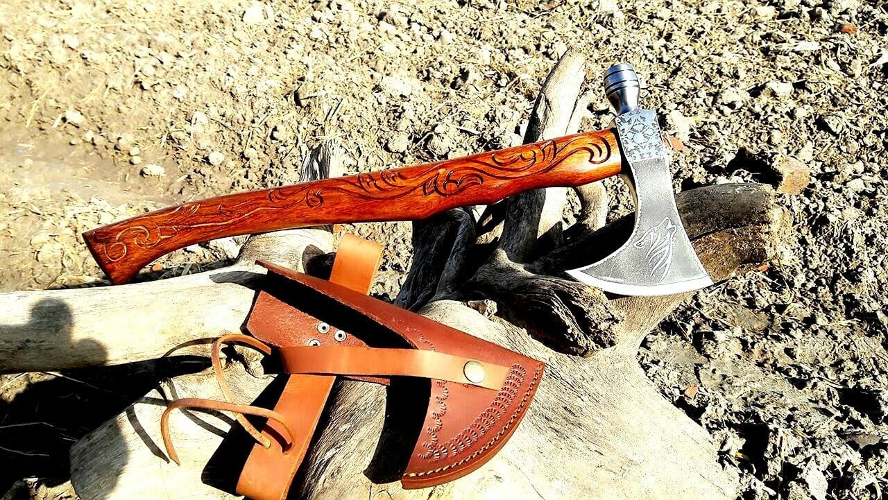 Hand Engraved Work On Hatchet Axe Handle