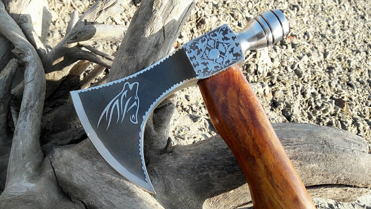 Hand Engraved Work On Hatchet Axe Handle