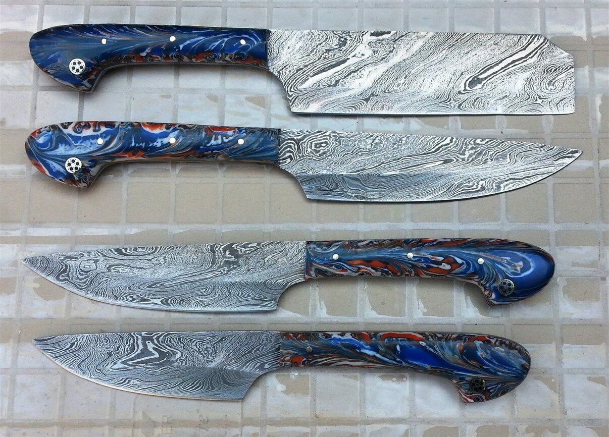 Custom hand made Damascus Steel Kitchen knife set
