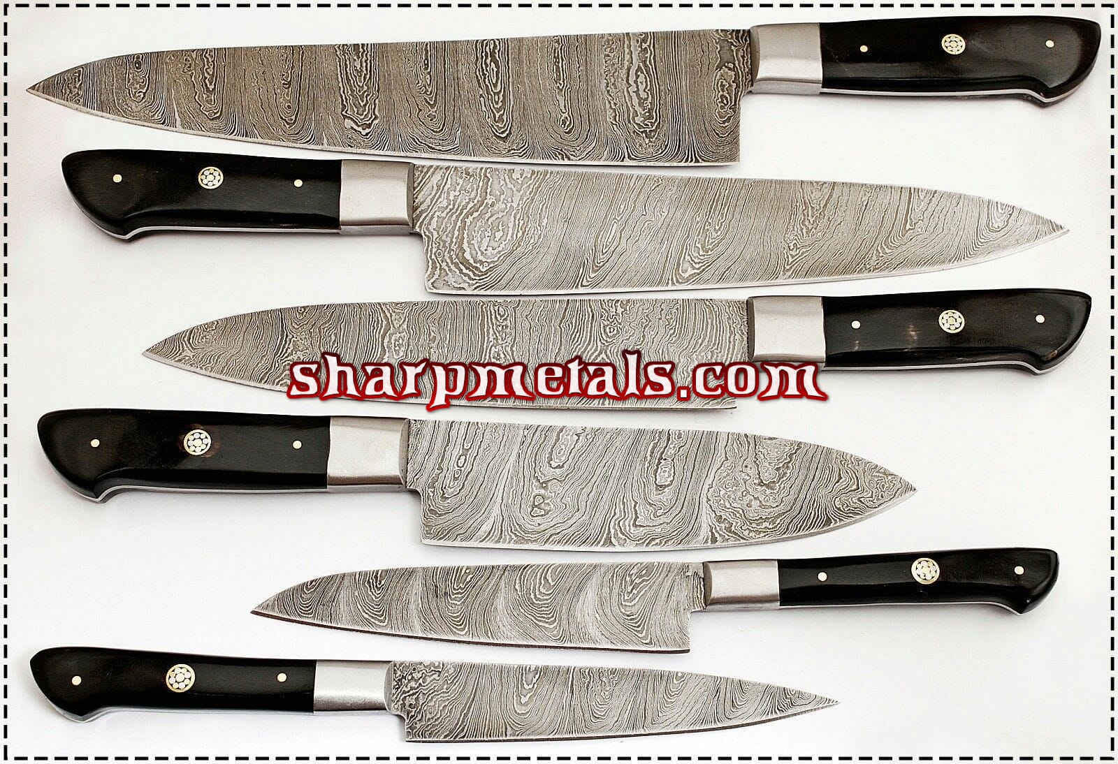 6 piece Damascus Steel Handmade Kitchen Set Black Micarta Handle