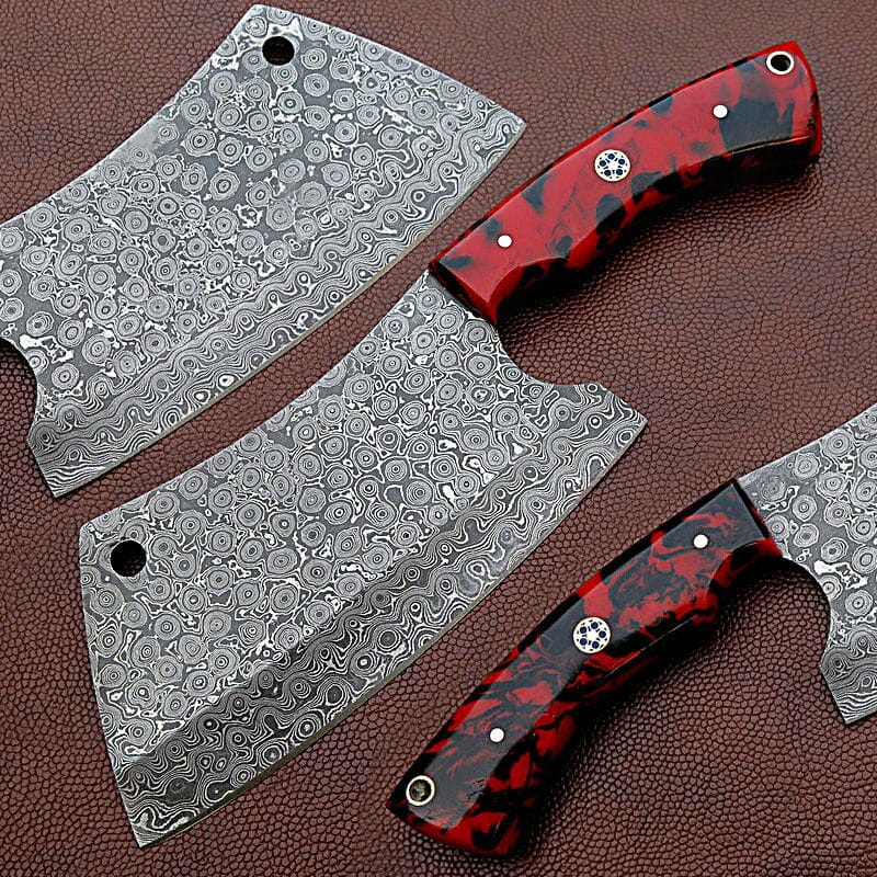 11 inches Handmade Damascus Steel Black Red Micarta Handle Cleaver