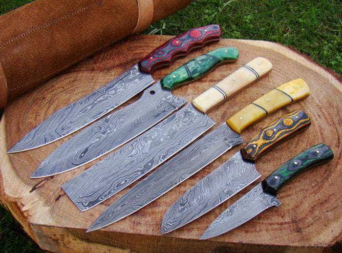 6 Handmade Kitchen Knives Micarta Wood And Camel Bone Handles