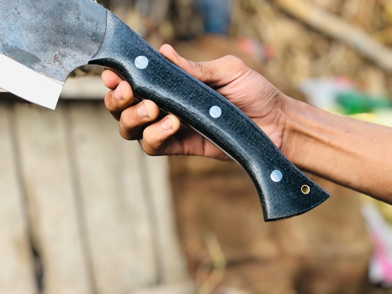 14 inches Handmade Carbon Steel Cleaver Black Micarta Wood Handle