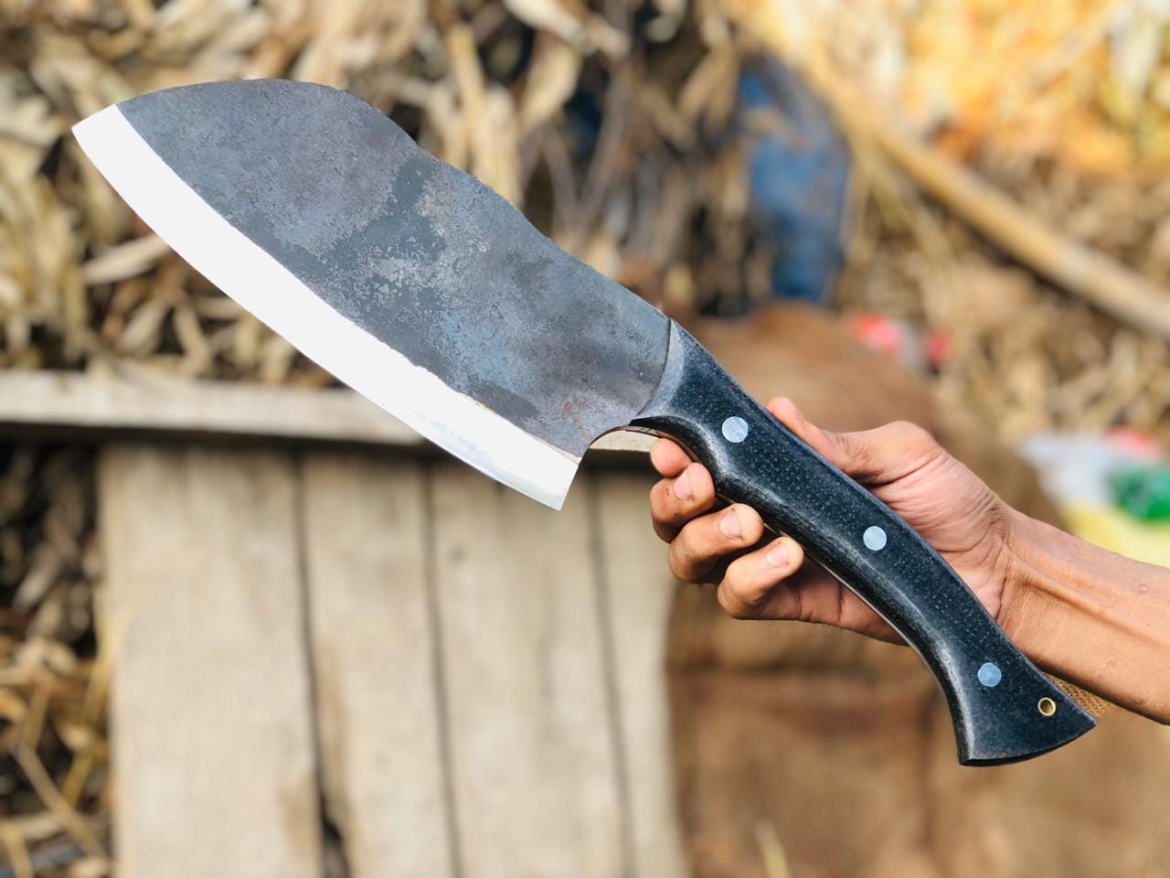 14 inches Handmade Carbon Steel Cleaver Black Micarta Wood Handle