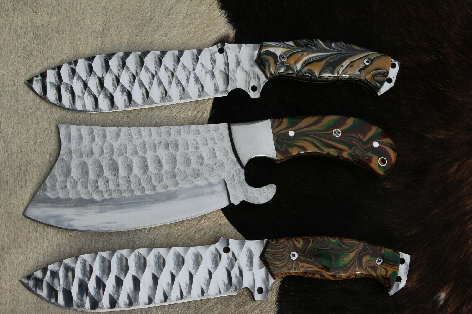 lot of 3 pieces of Handmade Cleaver and two hunting knives