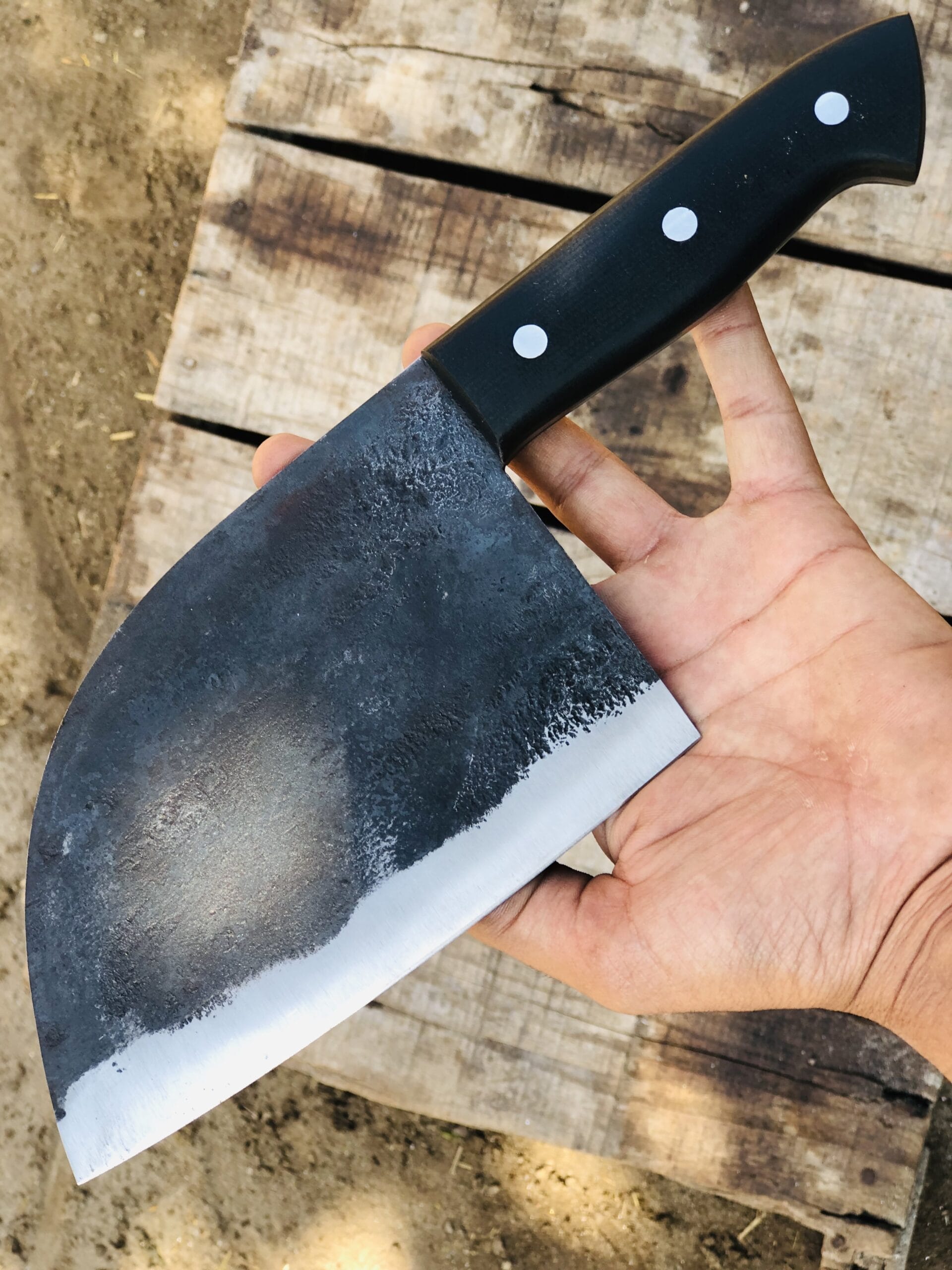 11 inches Handmade Carbon Steel Cleaver Buffalo Horn Handle