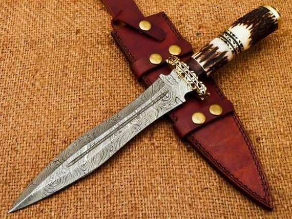 12 Inches Custom Handmade Double Edge Damascus Steel Dagger with Brass ...