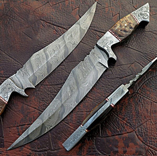 16 Inches Handmade Damascus Steel Tactical/Medieval Dagger With Burned ...