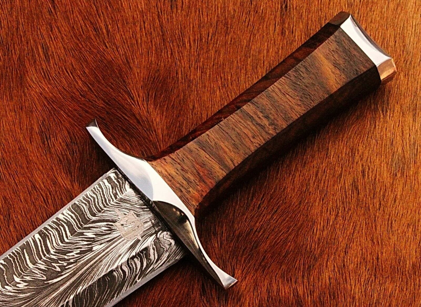 16 Inches Beautiful Feather Pattern Damascus Steel Double Edge Survival ...