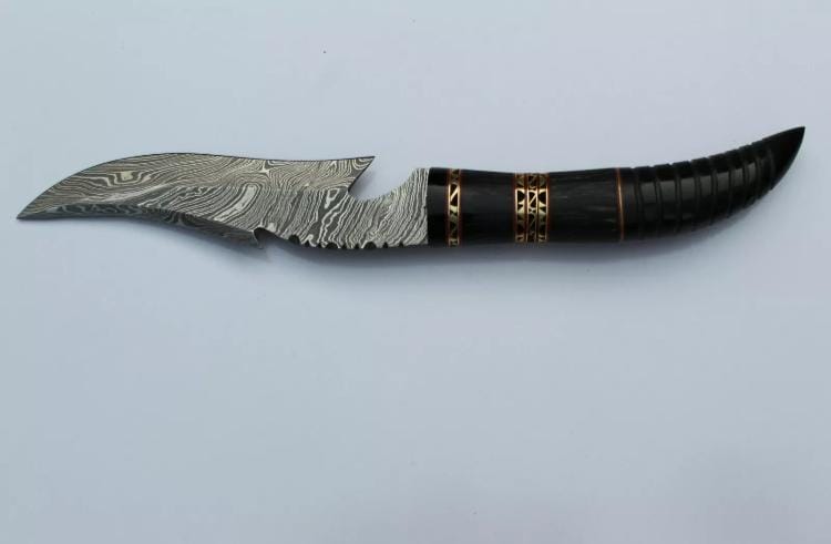 8 Inches Damascus Steel Medieval Slim Dagger with Bull Horn Handle and ...