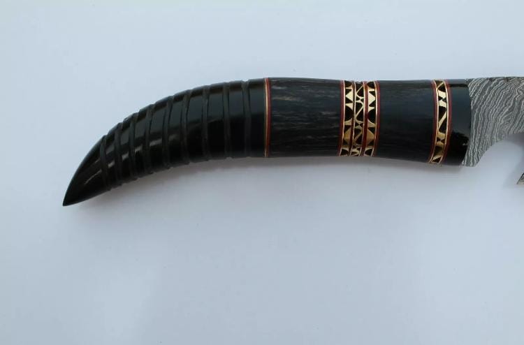 8 Inches Damascus Steel Medieval Slim Dagger with Bull Horn Handle and ...