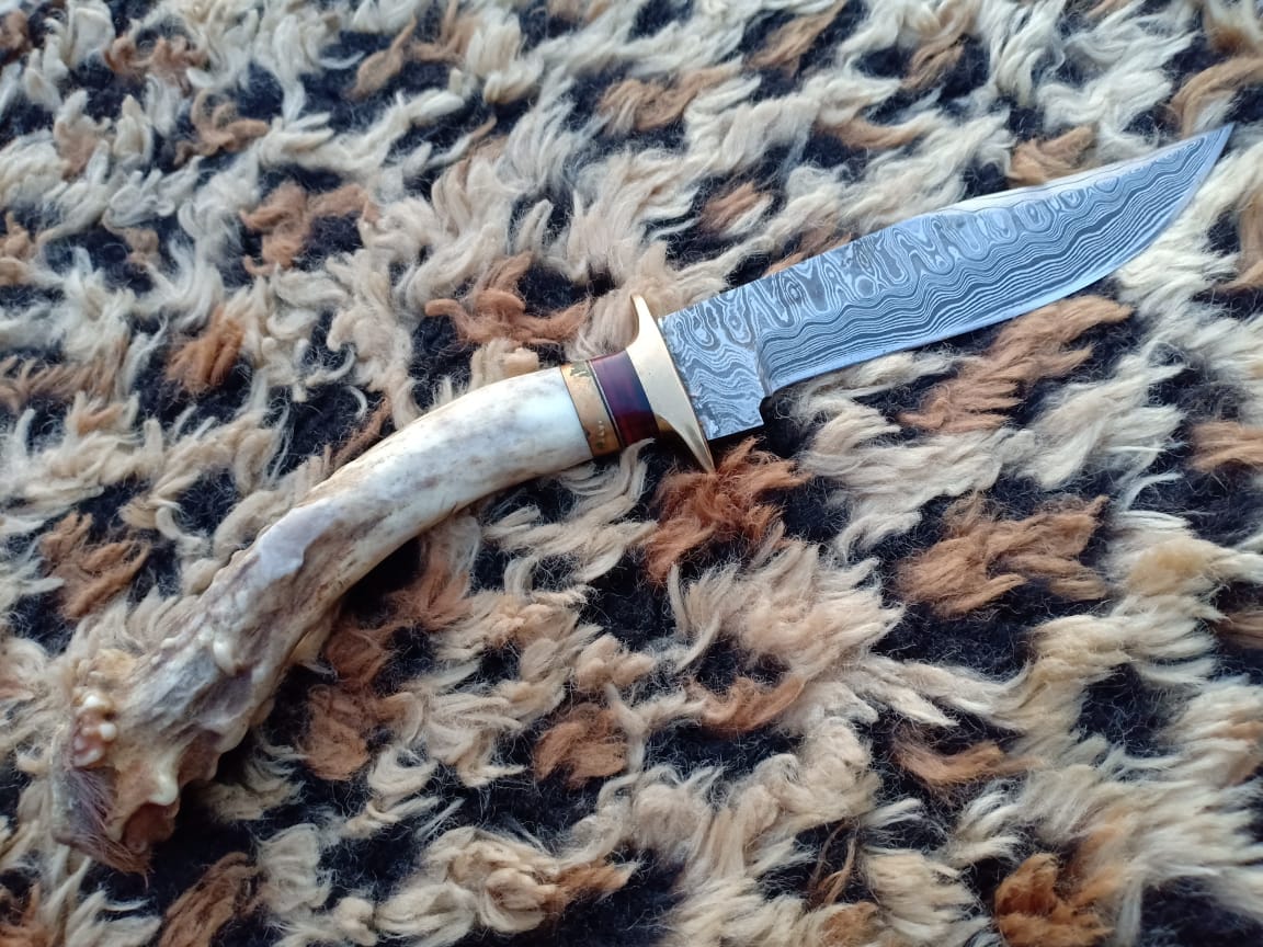 13 Inches Damascus Steel Unique Dagger with Long Antler Handle and ...