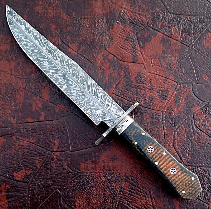 14 inches Handmade Feather Damascus Steel Knife Micarta Wood Handle