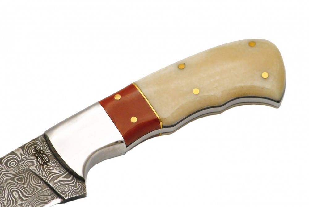 Custom Handmade Damascus Fixed Blade Hunting Knife (Bone Handle)