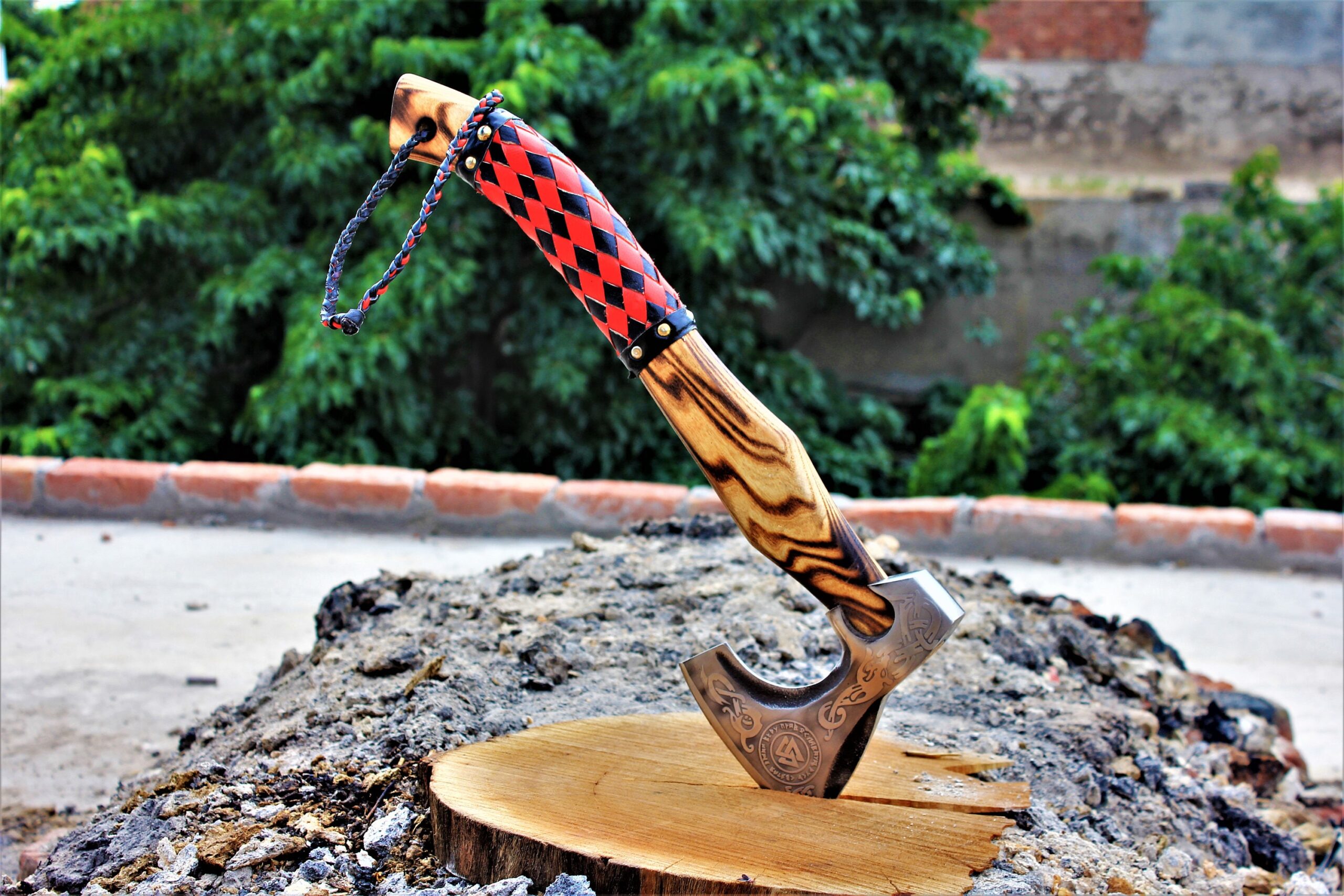 Handmade Viking Hunting Axe Colored leather Wrap