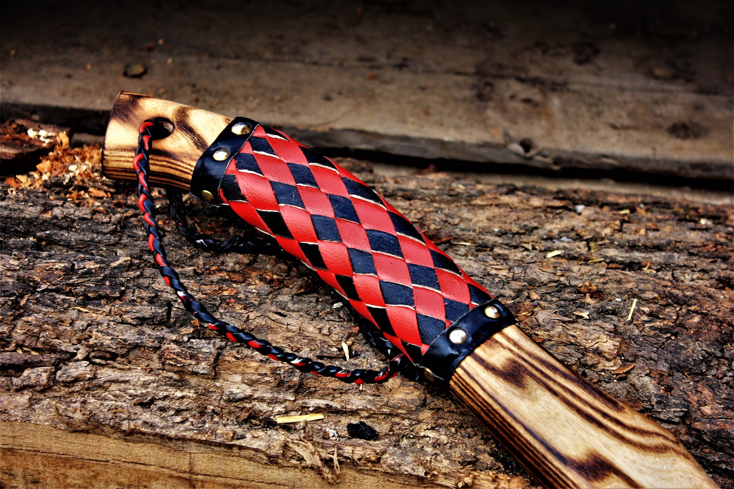 Handmade Viking Hunting Axe Colored leather Wrap