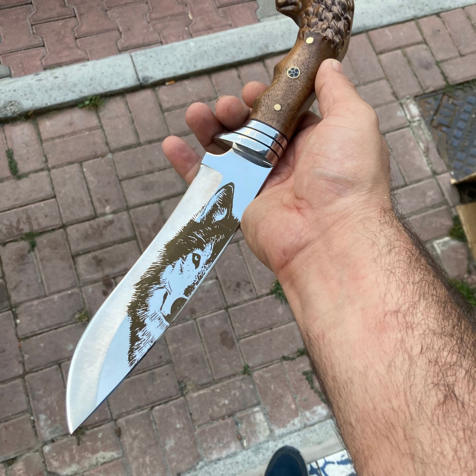 Wolf Head Camping Knife Custom Handmade Handcrafted Hunting Knife With ...