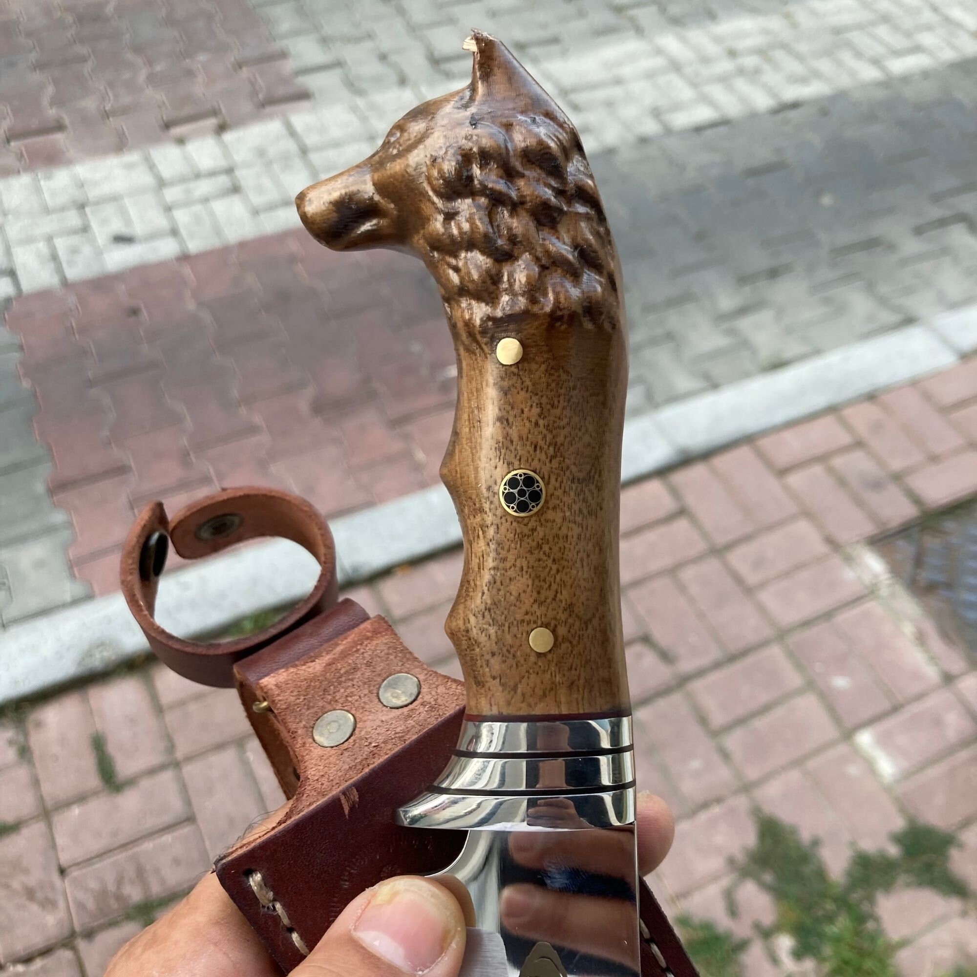 Wolf Head Camping Knife Custom Handmade Handcrafted Hunting Knife With ...