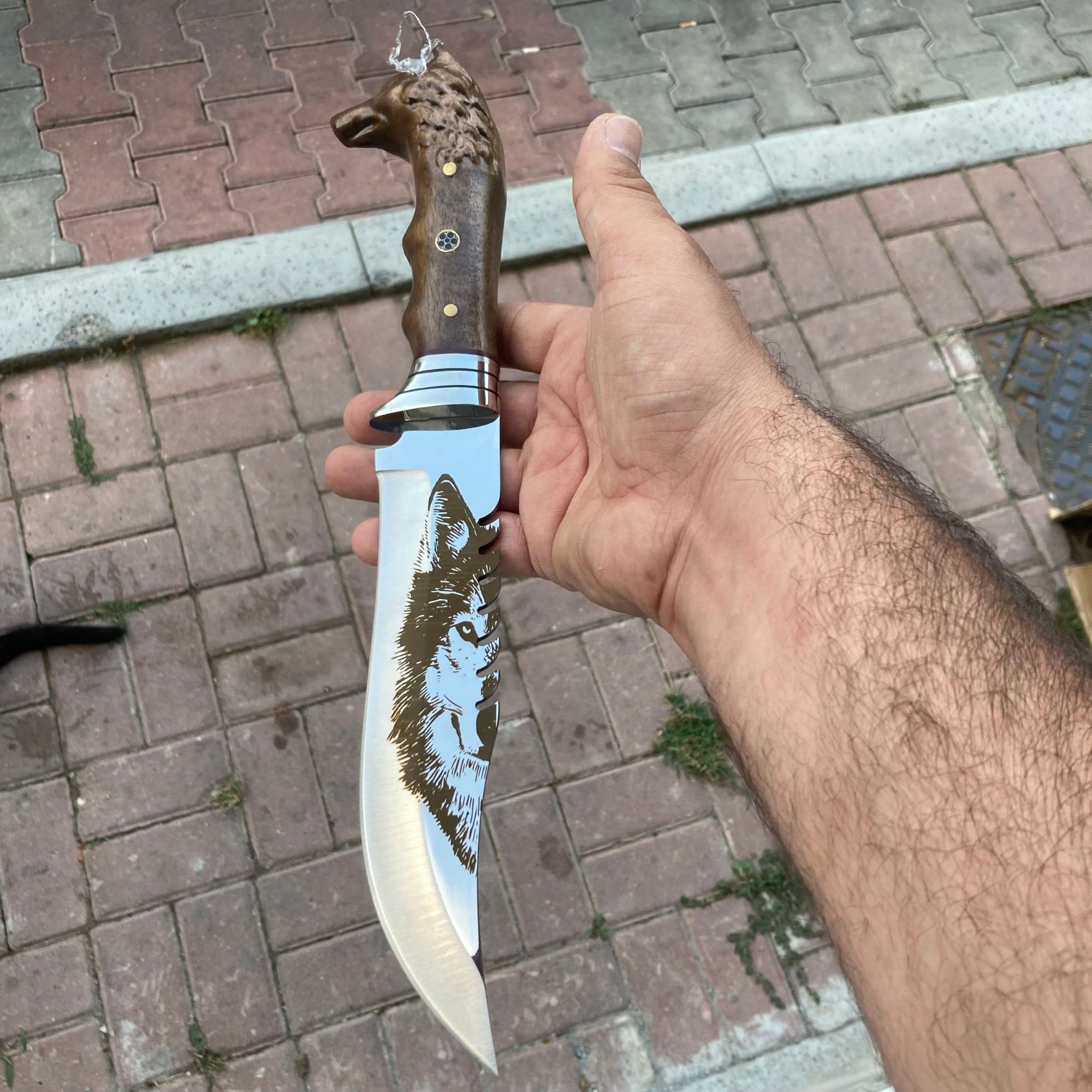 Wolf Head Camping Knife Custom Handmade Handcrafted Hunting Knife With ...