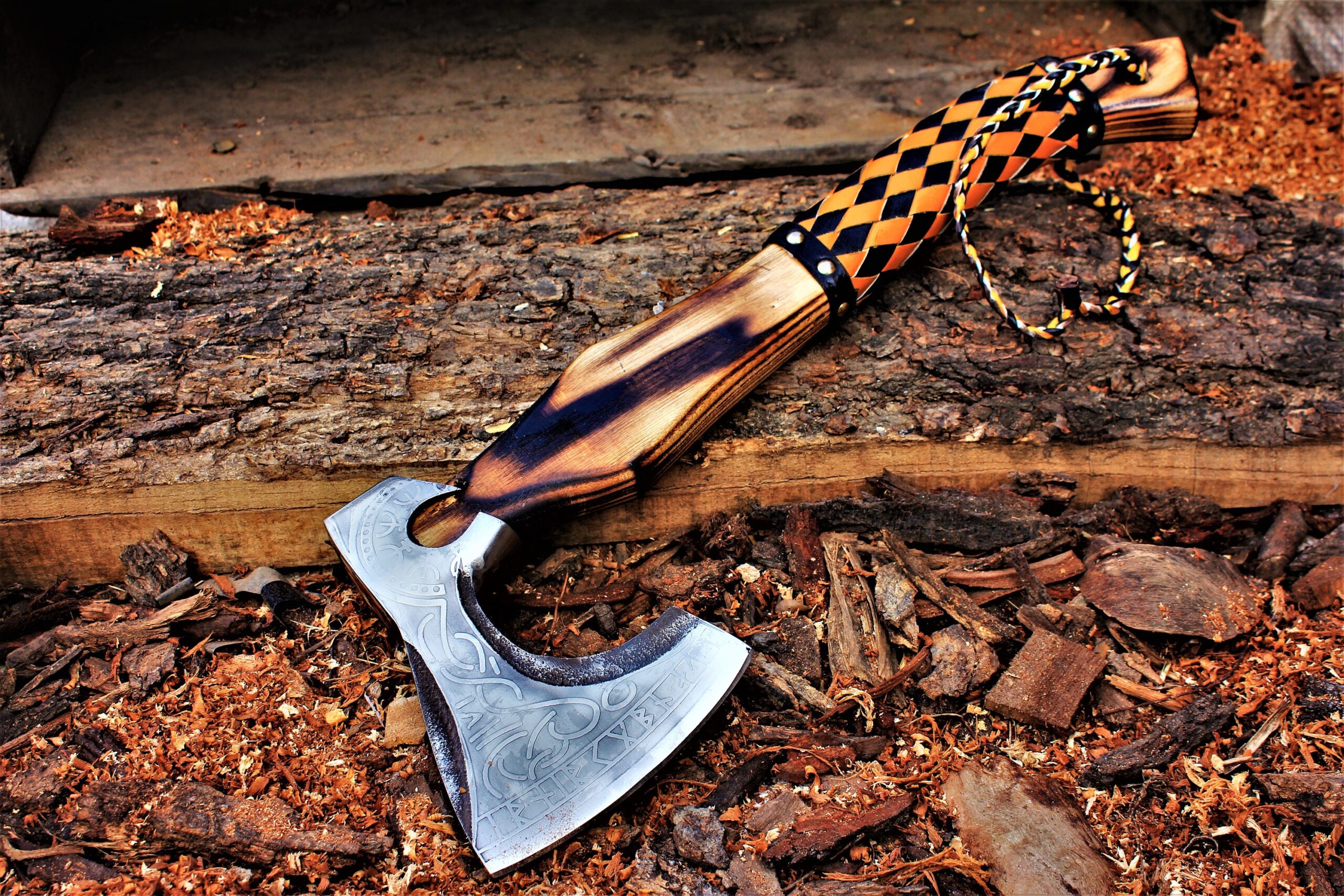 Handmade Viking Hunting Axe Yellow Colored leather Wrap