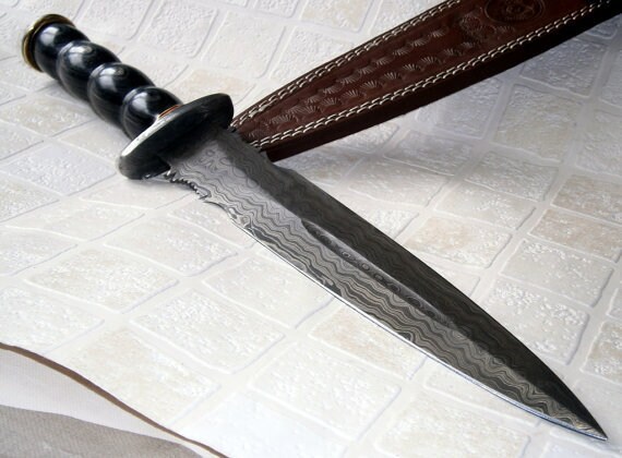 Damascus Steel 15 Inches Dagger Knife – Stunning Colored Wood Handle